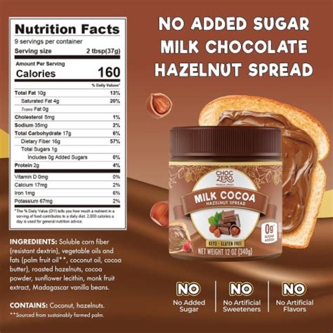 Choczero Milk Chocolate Hazelnut Spread Keto Friendly No Sugar Added