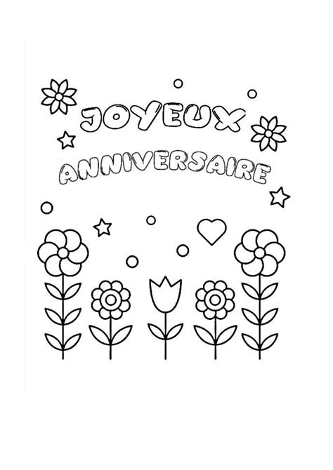 Coloriage Joyeux Anniversaire avec Des Fleurs télécharger et imprimer