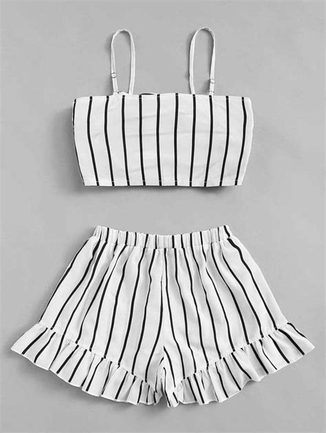 Knot Front Striped Cami With Shorts Easy Trendy Outfits Striped Cami