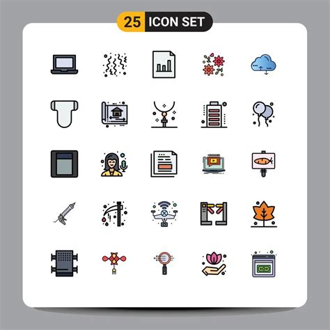 Set Of 25 Vector Filled Line Flat Colors On Grid For Data Computing Document Cloud Love Editable