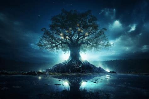 Magical Tree With Roots That Delve Into The Depths Of The Underworld