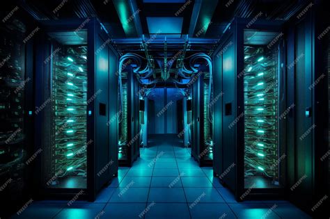 Premium Photo Network And Data Servers Behind Glass Panels In A