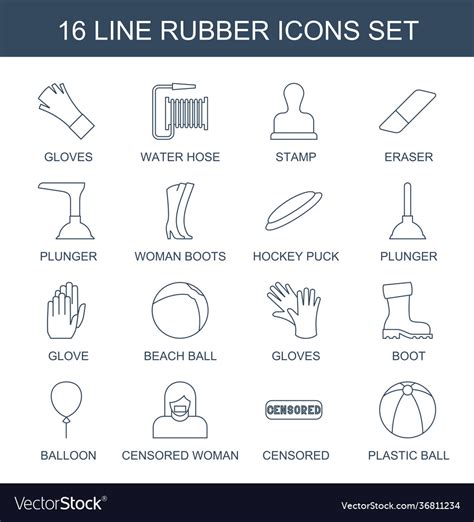 16 Rubber Icons Royalty Free Vector Image Vectorstock
