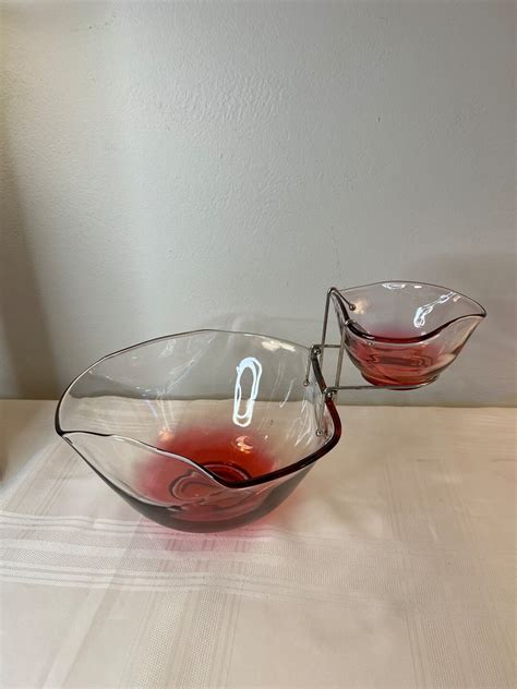Anchor Hocking Cranberry Flash Glass Chip And Dip Set Etsy