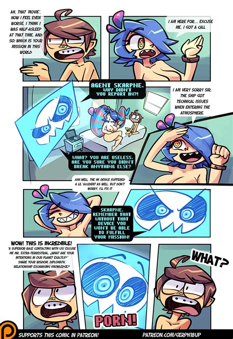 Rule 34 Blue Hair Comic Dumfer Female Gerph One Eye Covered Sharp Teeth Skarp World Skarpne