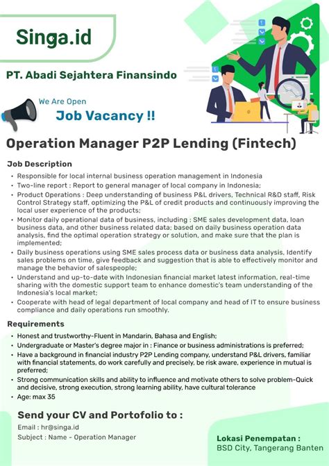 Pt Abadi Sejahtera Finansindo Hiring Operation Manager Please Send