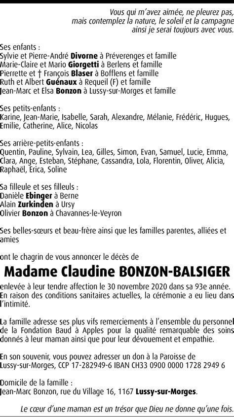 Claudine Bonzon Balsiger Hommages