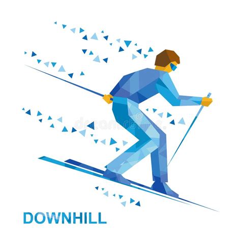 Winter Sports Alpine Skiing Cartoon Skier Running Downhill Stock