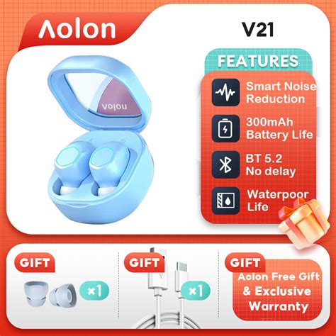 Aolon V21 Tws Bluetooth Earphones Stereo Wireless Noise Reduction Long