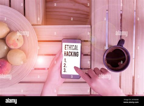 Conceptual Hand Writing Showing Ethical Hacking Concept Meaning Act Of Locating Weaknesses And