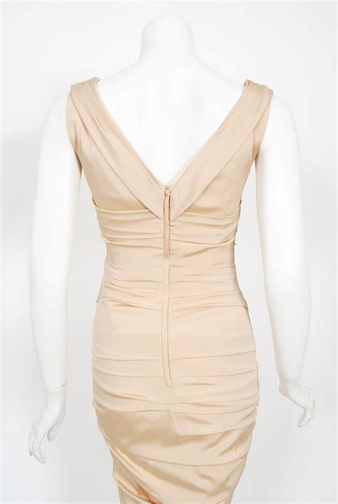 Vintage 2013 Dolce And Gabbana Naked Nude Ruched Stretch Silk Hourglass