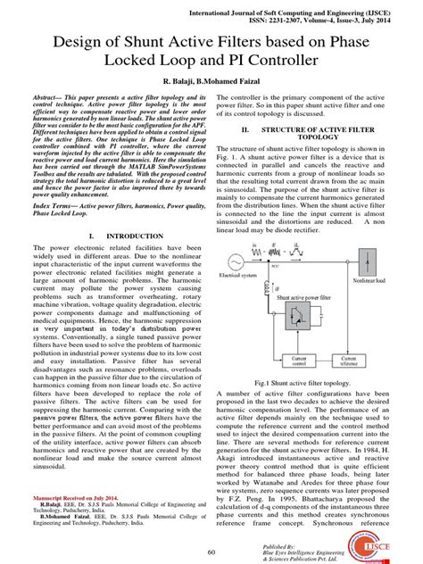 Pdf Design Of Shunt Active Filters Based On Phase Locked Loop And Pi