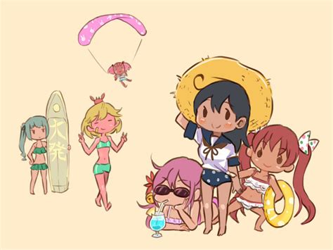 曙艦これ 霞艦隊これくしょん 朧艦これ 漣艦これ 潮艦これ 「遠征行くだけで焼けて帰ってくる 」才口オトウフのイラスト