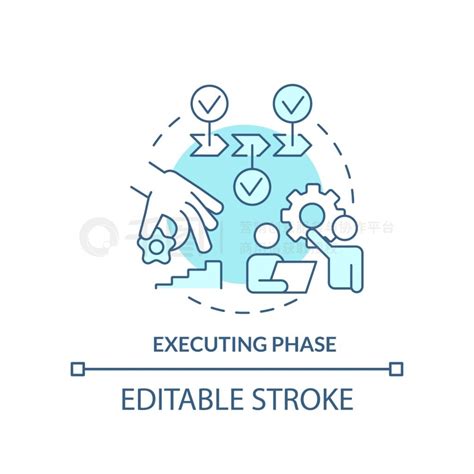 插图网页ui 执行阶段绿松石概念图标。任务完成。项目管理抽象思想细线插图。孤立的轮廓图。可编辑的笔划。使用 Arial、myriad Pro