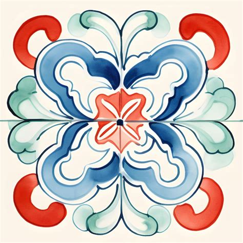 Premium Ai Image Watercolor Blue And Red Chinese Seamless Tiles