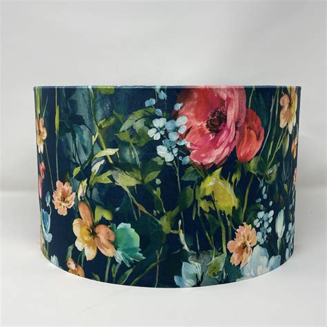 Wild Meadow Floral Velvet Drum Lampshade Midnight Fait Par Moi