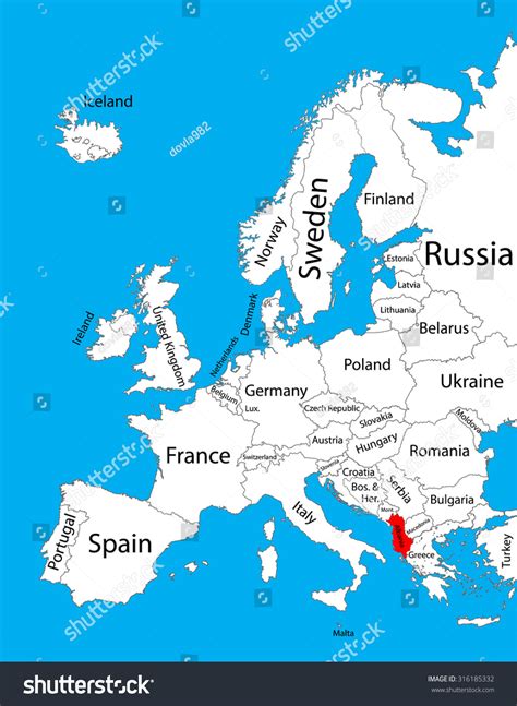 Albania Vector Map Europe Vector Map Stok Vektör Telifsiz 316185332