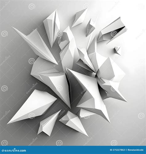 3d White Triangles Chunky Broken Mirror Glass Pieces On A White