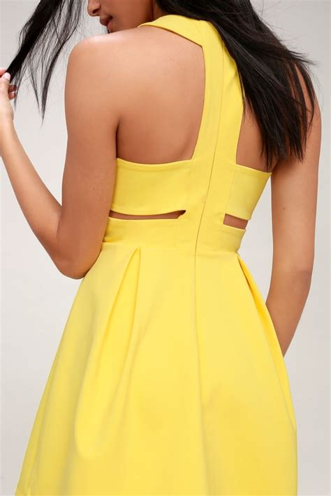 Cute Yellow Skater Dress Backless Dress Cutout Dress