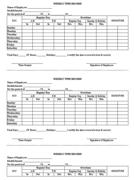 Weekly Time Record Pdf Career And Growth Law