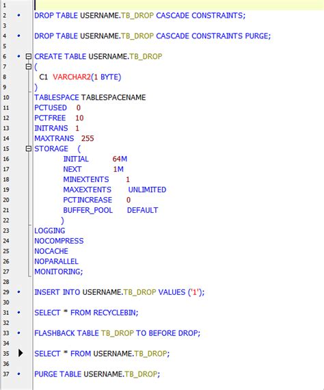 Oracle 테이블 삭제 복구 Drop Tableconstraints Purge Option Flashback