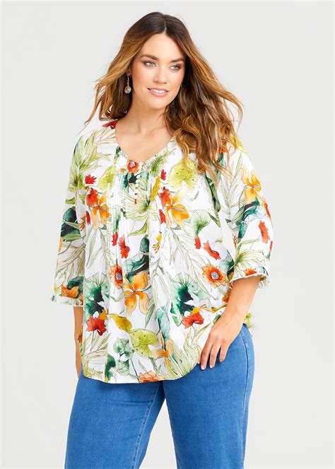 Shop Plus Size Cotton Tropical Pintuck Top Multi Taking Shape Au