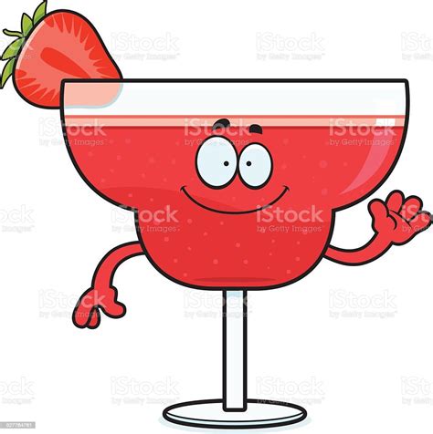 Cartoon Strawberry Daiquiri Waving Stock Illustration Download Image