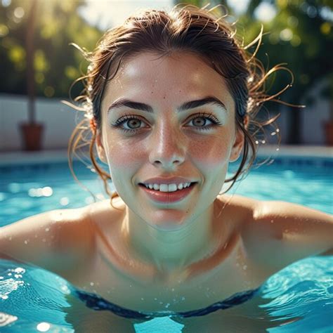 Young Woman Swimmer In Resort Pool Travel Lifestyle Premium Ai