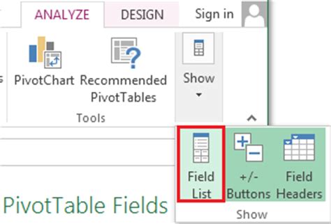 PivotTable Field List Dialog Box In Excel