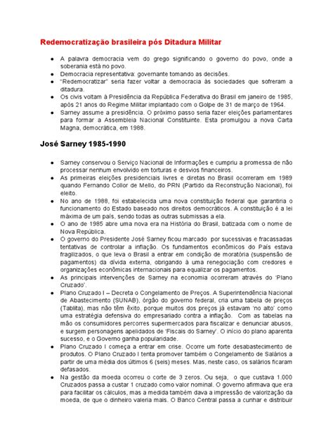 Redemocratização Brasileira Pós Ditadura Militar 9 Ano Pdf Luiz