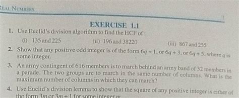 Exiercise 111 Use Euclids Division Algorithm To Find The Hcf Of I