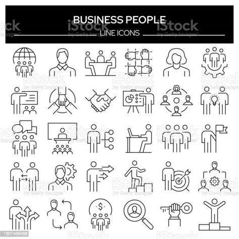 비즈니스 피플 관련 라인 아이콘 집합입니다 윤곽 선자 모음 편집 가능한 스트로크 0명에 대한 스톡 벡터 아트 및 기타 이미지