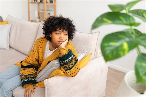 African American Sad Thoughtful Girl At Home Young African Woman Feels
