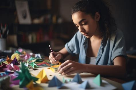 Premium Ai Image Shot Of A Young Woman Crafting With Paper Created