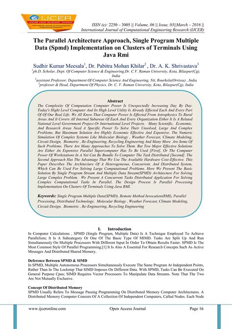 The Parallel Architecture Approach Single Program Multiple Data Spmd