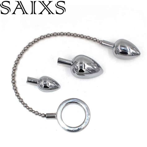 Metal Prostate Stimulating Butt Plug Chain With 3 Plugs For Male