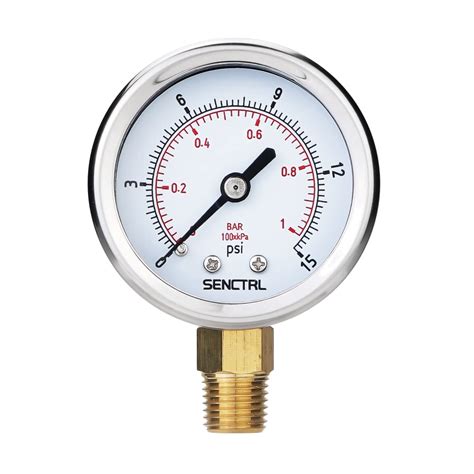 SENCTRL Psi Low Pressure Gauge Dial Size Npt Lower Mount Waterproof Stainless