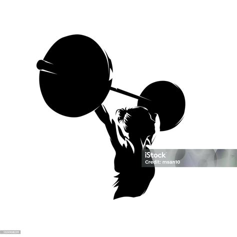 역도 큰 바벨을 들어 올리는 여자 보디 빌딩 고립 된 벡터 실루엣 잉크 드로잉 여성 보디 빌더 로고 역도에 대한 스톡 벡터 아트 및 기타 이미지 Istock