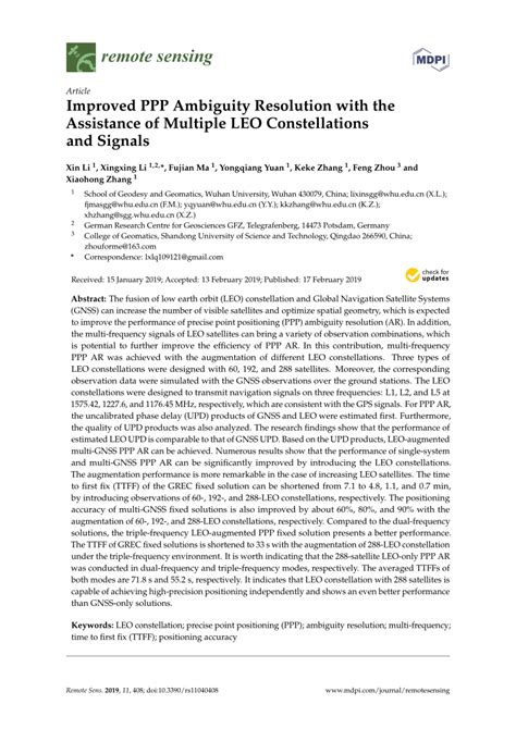 Pdf Improved Ppp Ambiguity Resolution With The Assistance Of Multiple Leo Constellations And