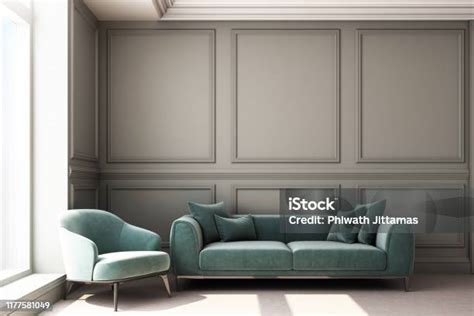 고급 클래식 벽 패널과 거실 가구와 거실의 3d 렌더링 그림 0명에 대한 스톡 사진 및 기타 이미지 0명 3차원 형태 가구 Istock