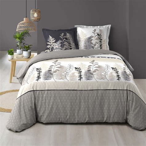 Housse De Couette Et Deux Taies Coton 260 X 240 Cm Cyliane Grise
