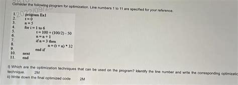 consider the following program for optimization line