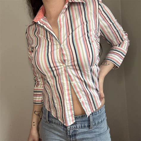 Y2k Candy Striped Button Down See Photos For Depop
