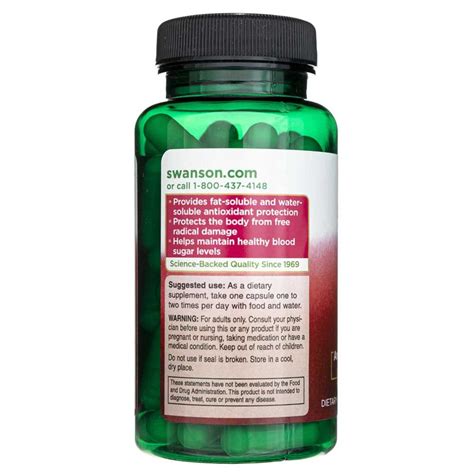 Swanson Acide Alpha Lipoïque 600 Mg 60 Capsules Medpak