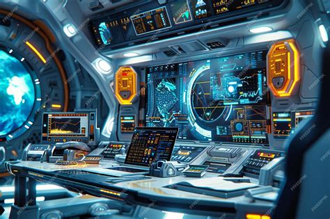 Premium Photo Futuristic Spaceship Cockpit With Advanced Navigation Controls Exploring Outer