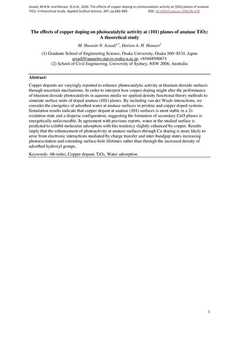 Effect Of Copper Doping Tio2 A Theoretical Study Applied Surface