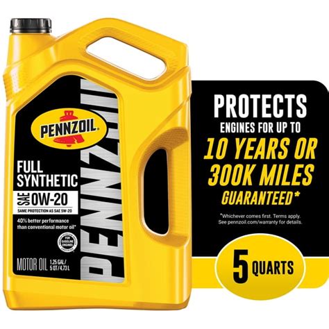 Pennzoil Full Synthetic 0w 20 Motor Oil 5 Quart
