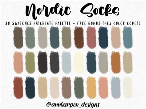 Nordic Socks Procreate Palette 30 Hex Color Codes Instant Digital