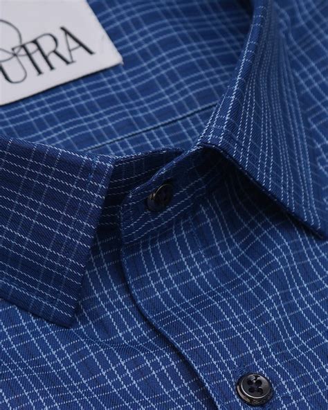 Classic 100 Cotton Yarn Dyed Shirt Navy Blue With White Checks Putra