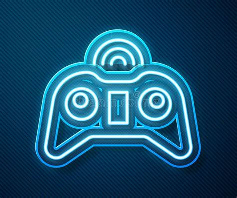 Glowing Neon Line Wireless Gamepad Icon Isolated On Blue Background Game Controller Stock